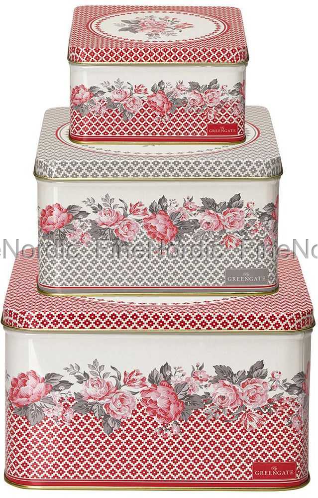GreenGate Dosa - Square Boxes Shirley Red Set med 3