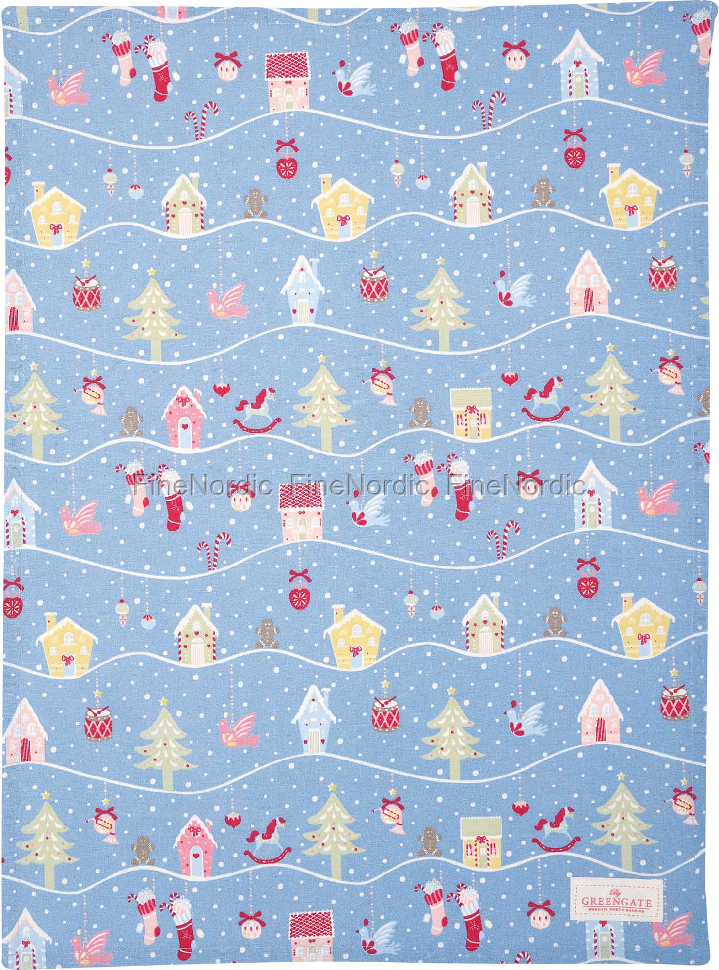 GreenGate Kökshandduk Laura Christmas Dusty Blue