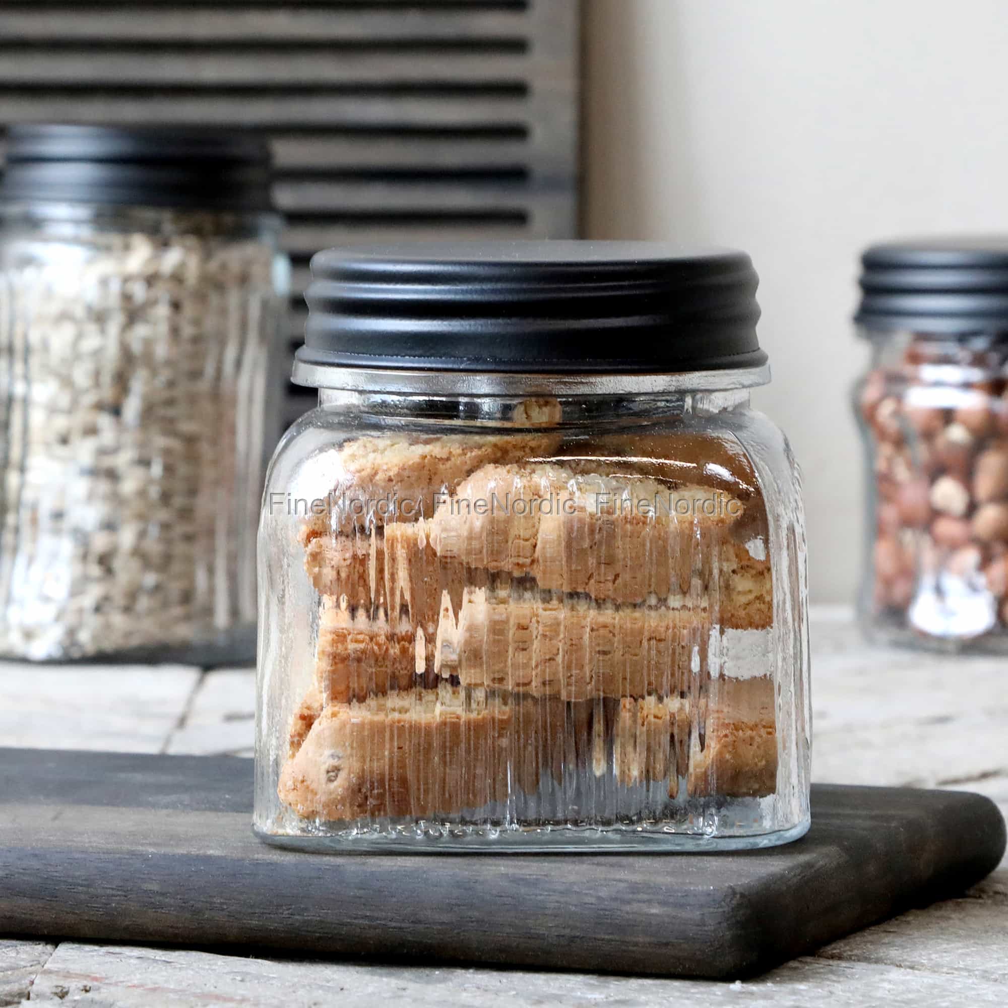 Chic Antique Förvaringsburk med Spår och Svart Lock H11,5/Ø13,5 cm