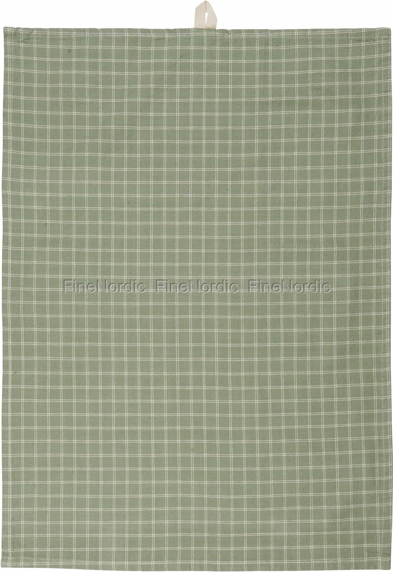 Ib Laursen Kökshandduk Holger Dusty Green med Naturfärgade Små Rutor