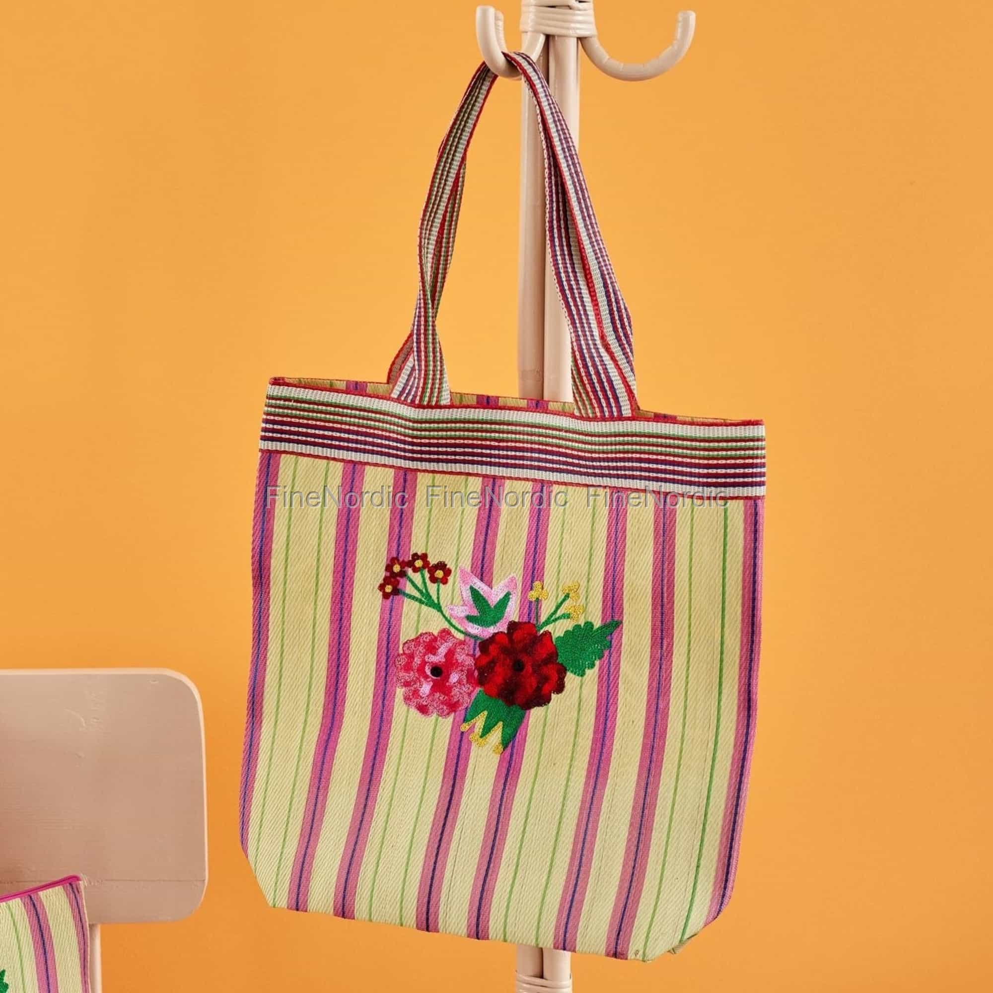 Rice Återvunnen Plast Shoppingväska - Sand Stripes - Flower Embroidery