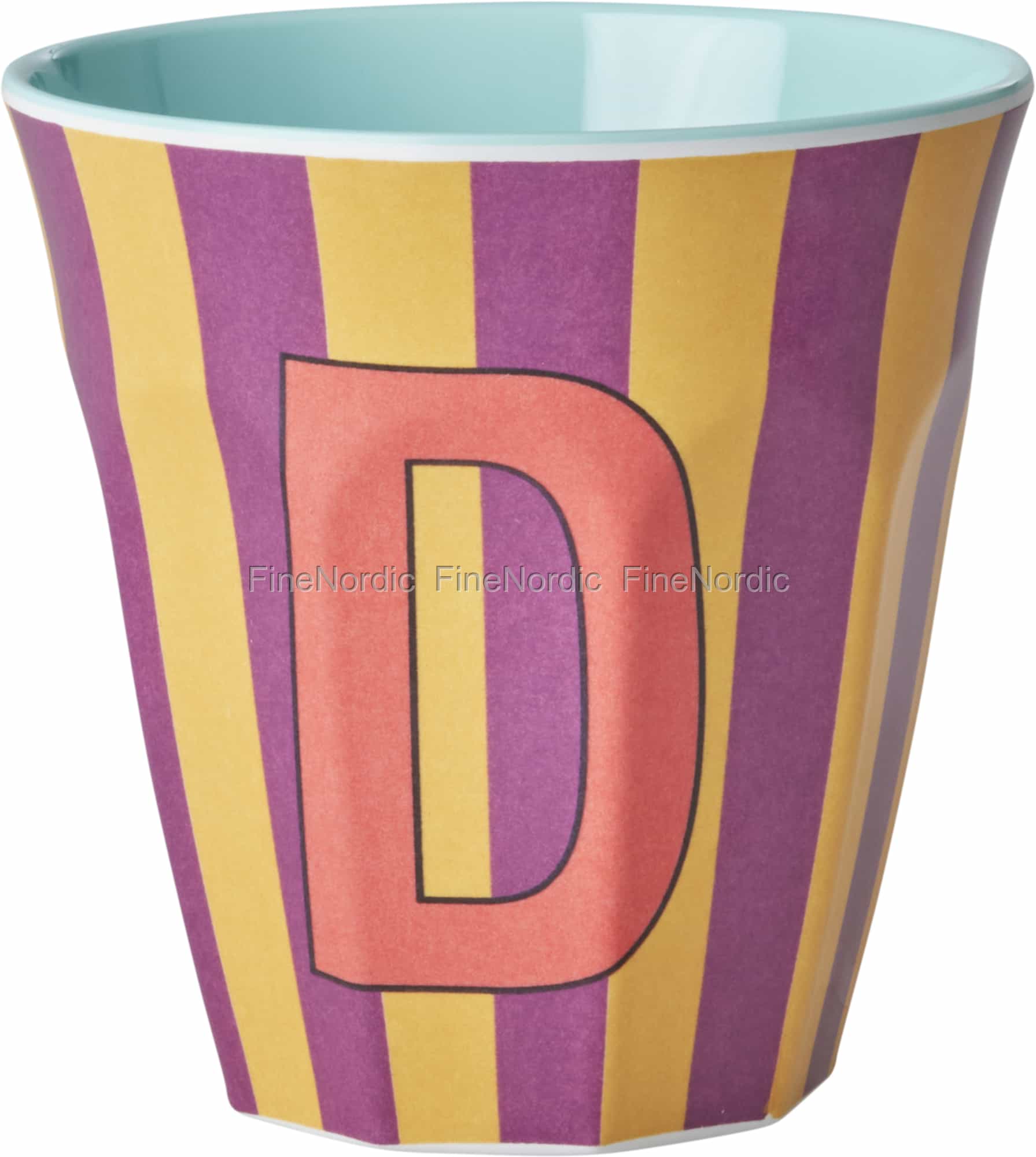 Rice Melamin Kopp med Bokstaven D - Alfabet Ränder Pinkish