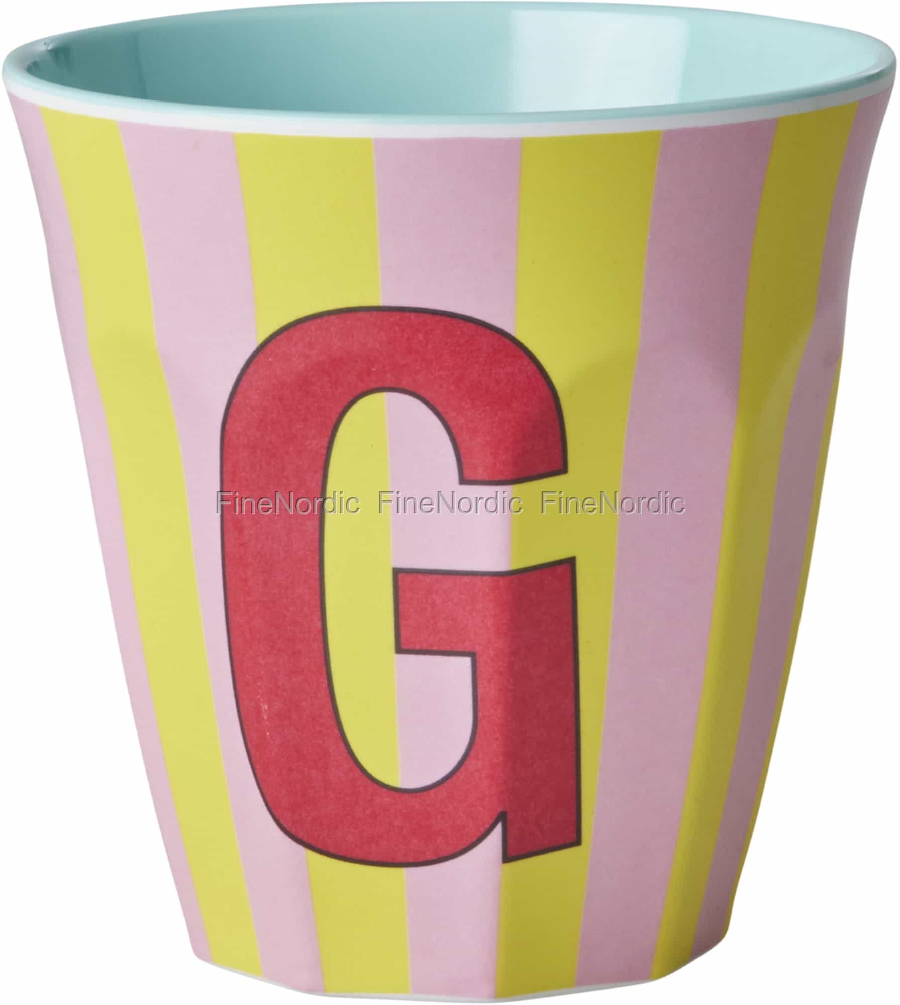 Rice Melamin Kopp med Bokstaven G - Alfabet Ränder Pinkish