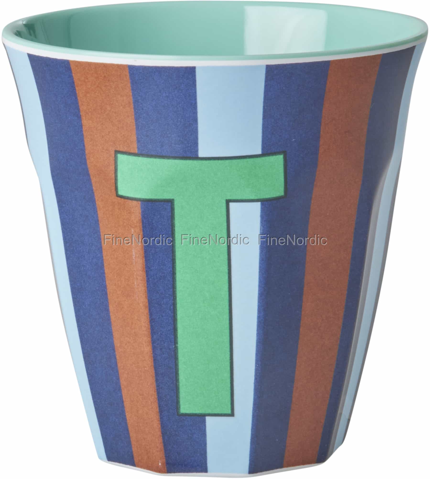 Rice Melamin Kopp med Bokstaven T - Alfabet Ränder Blueish