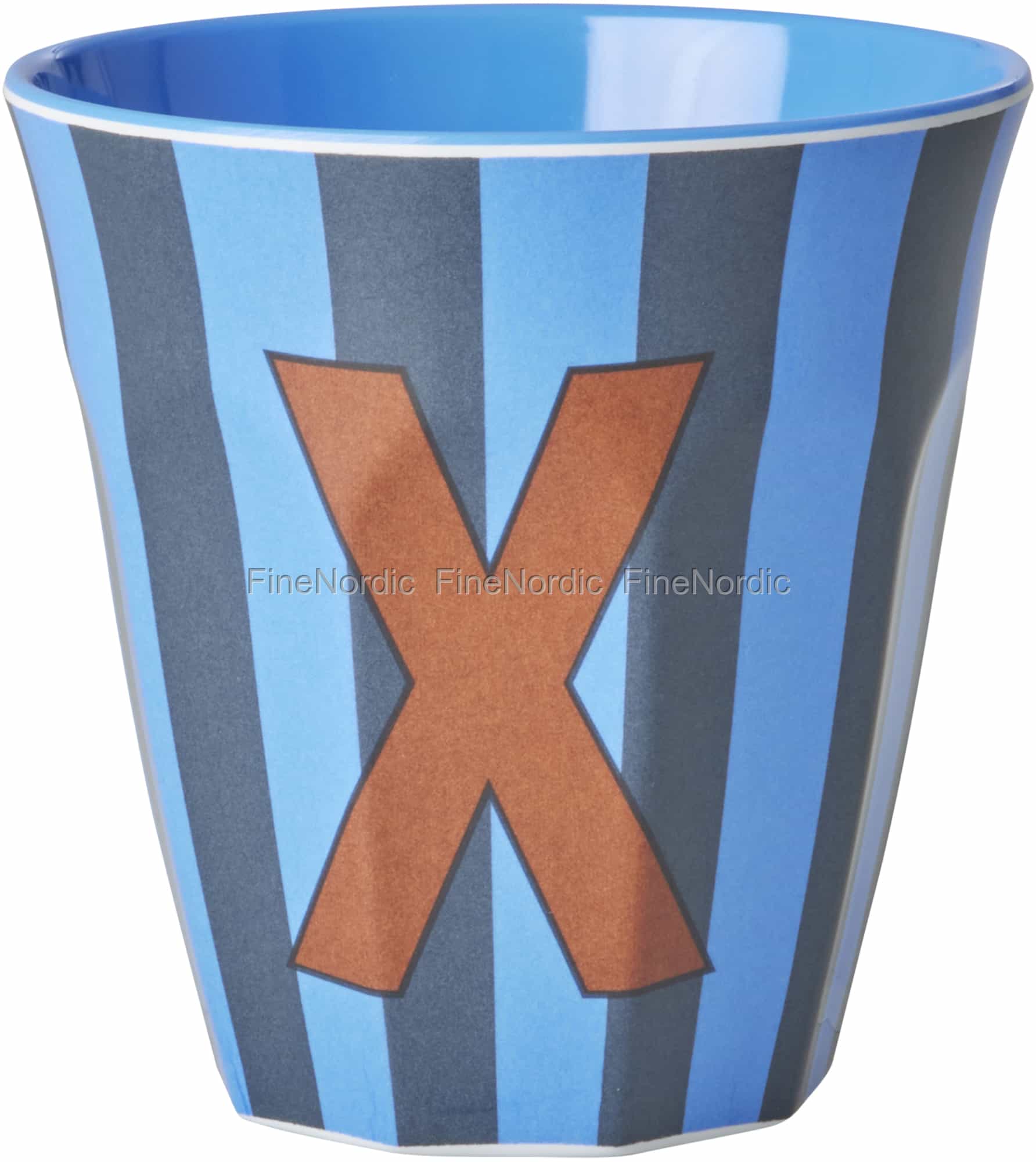 Rice Melamin Kopp med Bokstaven X - Alfabet Ränder Blueish