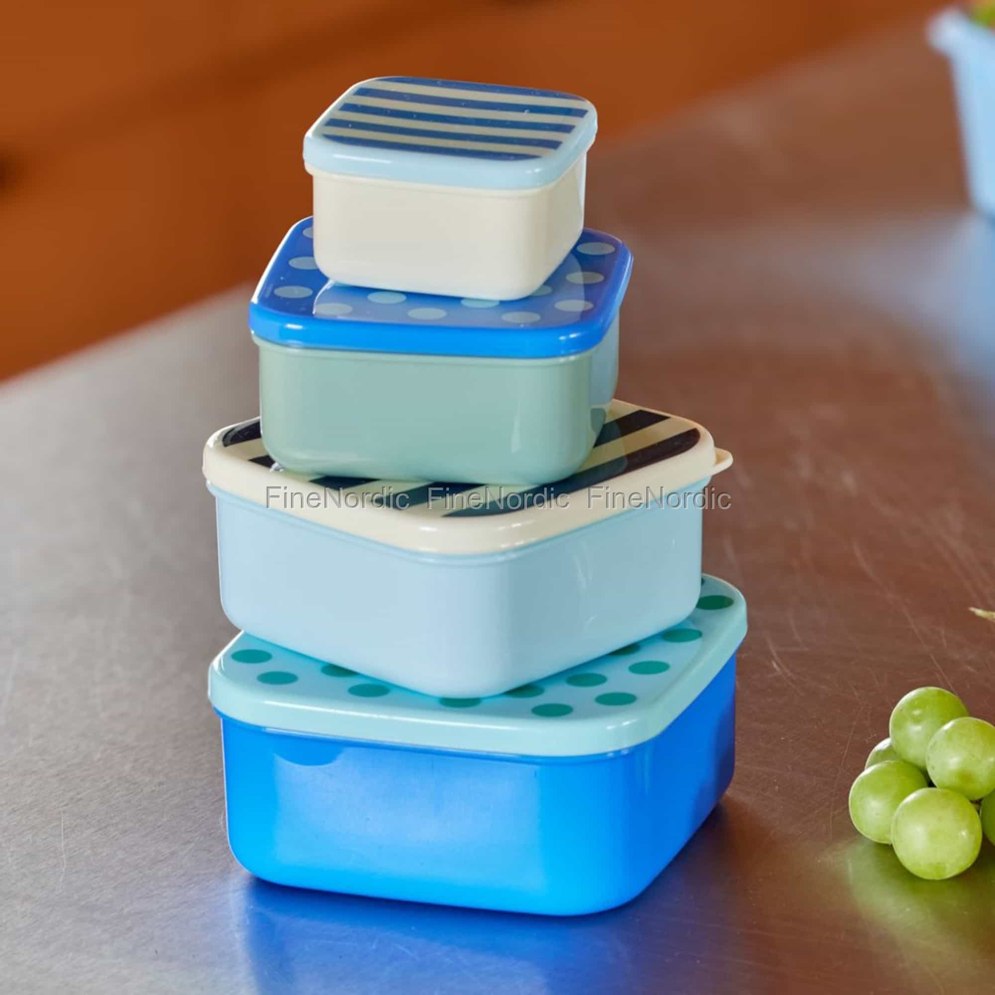 Rice Plast Matlådor - Randar och Prickar - Set med 4