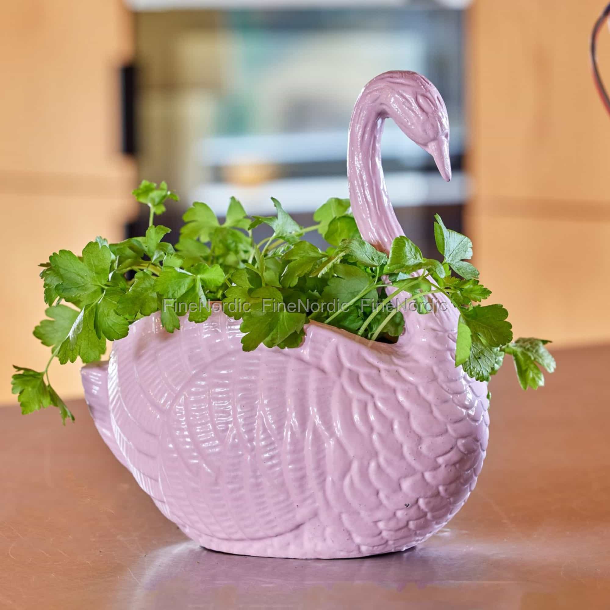 Rice Metall Blomkruka - Svan-form - Rosa - Stor