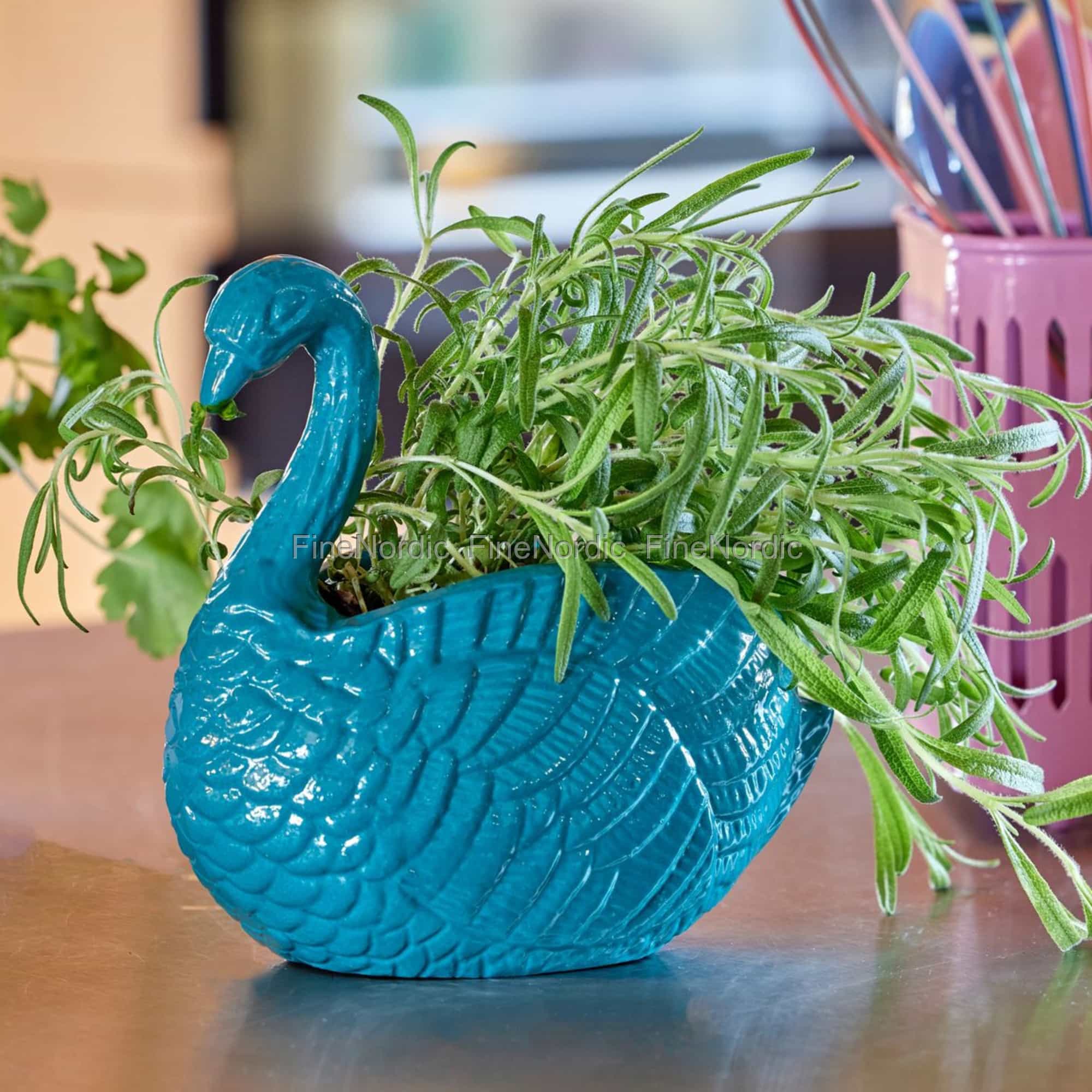 Rice Metall Blomkruka - Svan-form - Blå-Grön - Liten