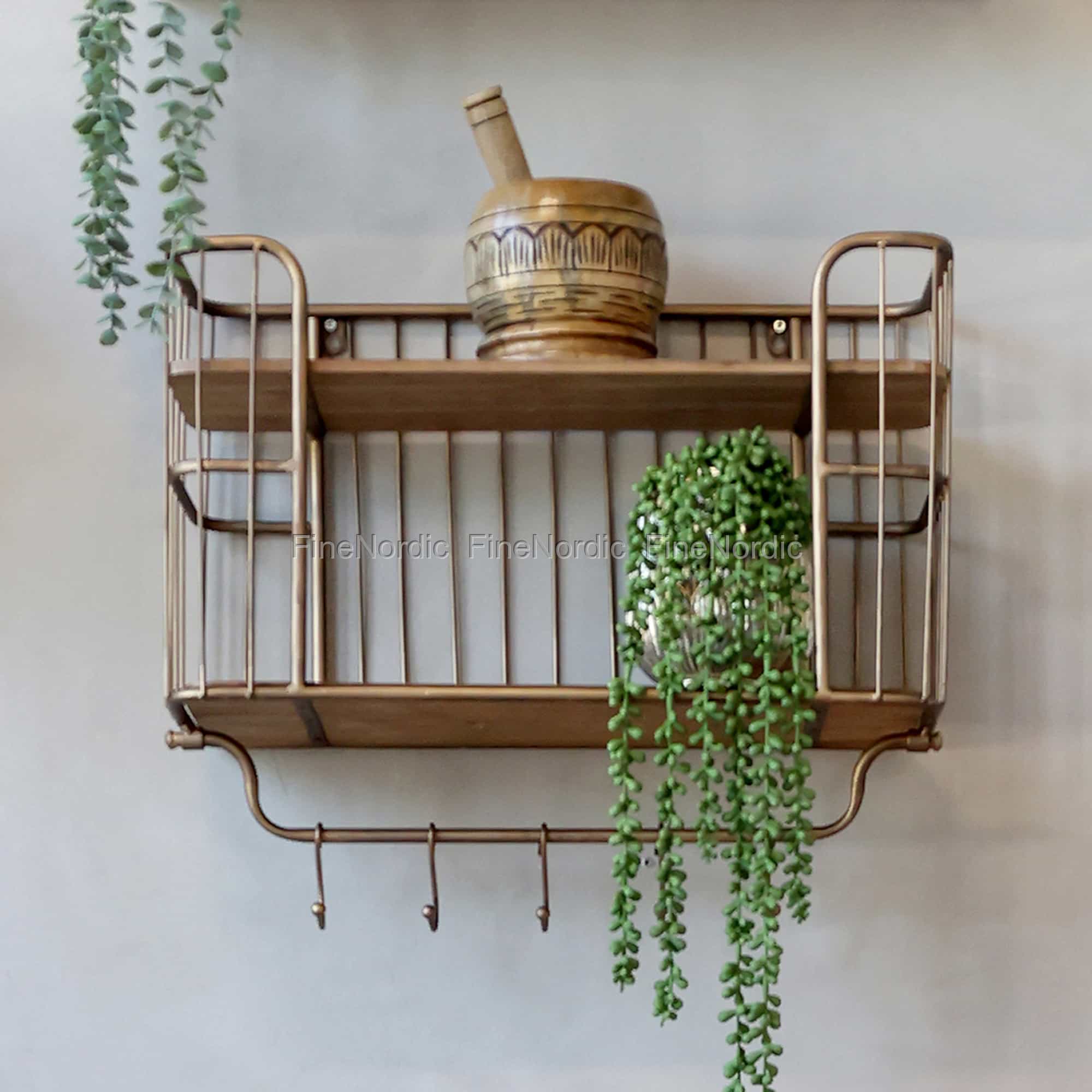 Chic Antique Hylla i Gammalt Utförande med 5 Krokar Antique Mässing