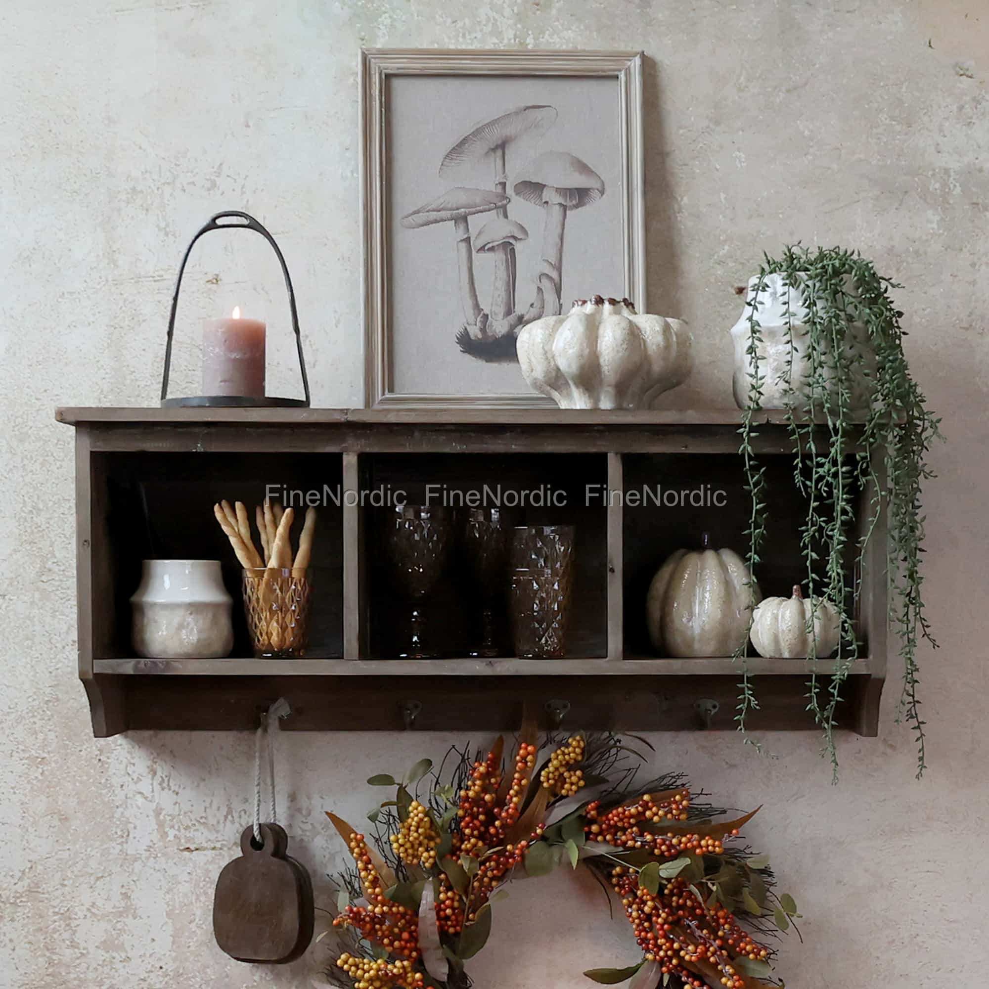 Chic Antique Hylla med 3 Fack och 4 Krokar