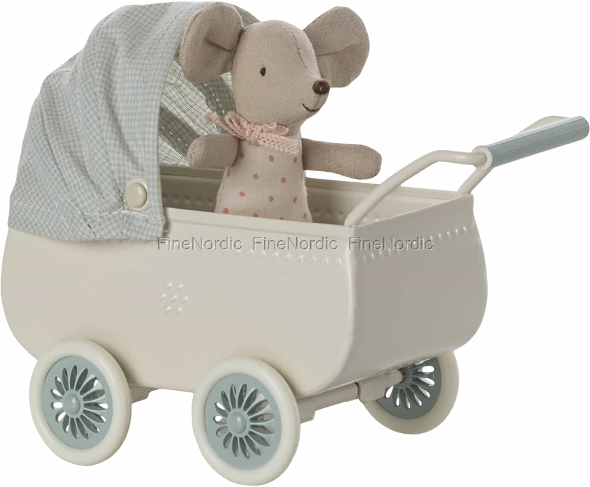 Maileg Miniatyr Barnvagn med Baby Mus - Mint