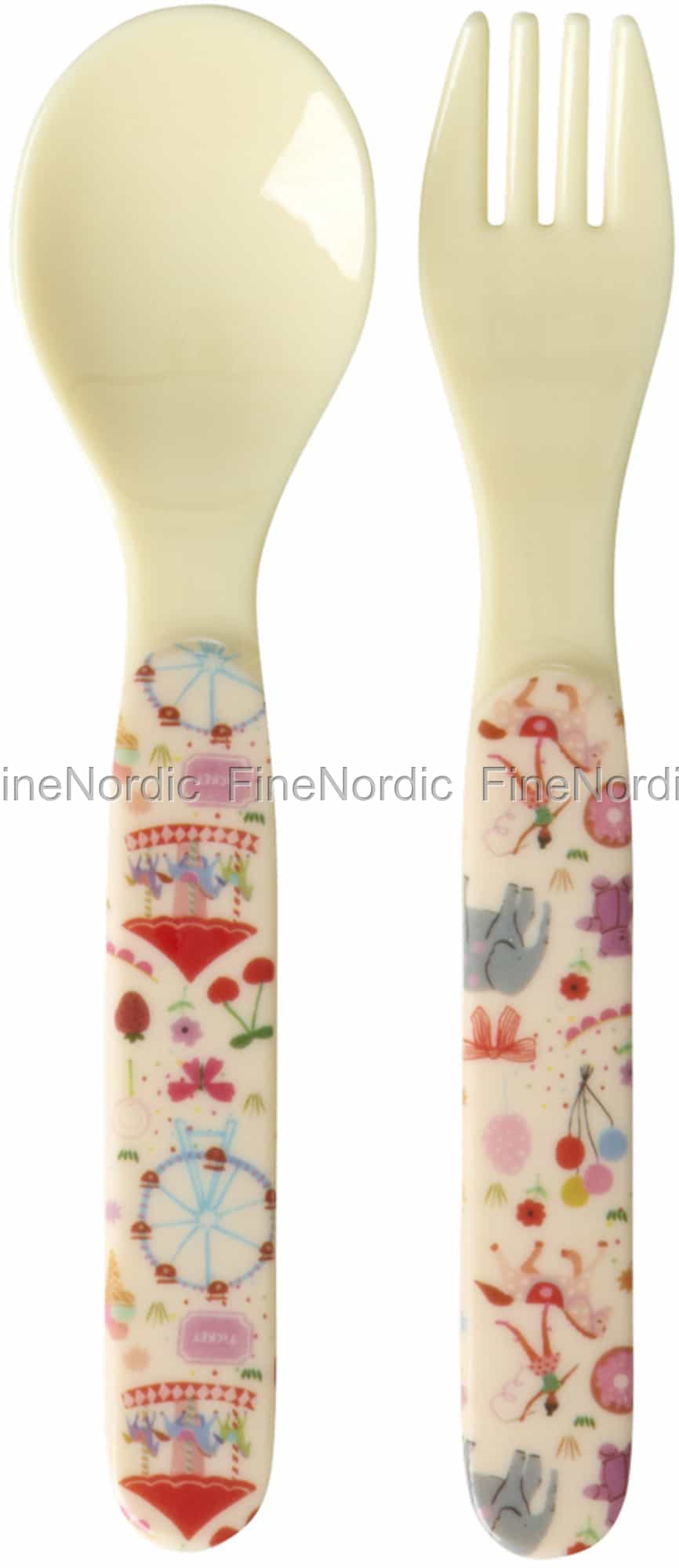 Rice Melamin Barnsked och Gaffel - "Fun Fair" - Rosa
