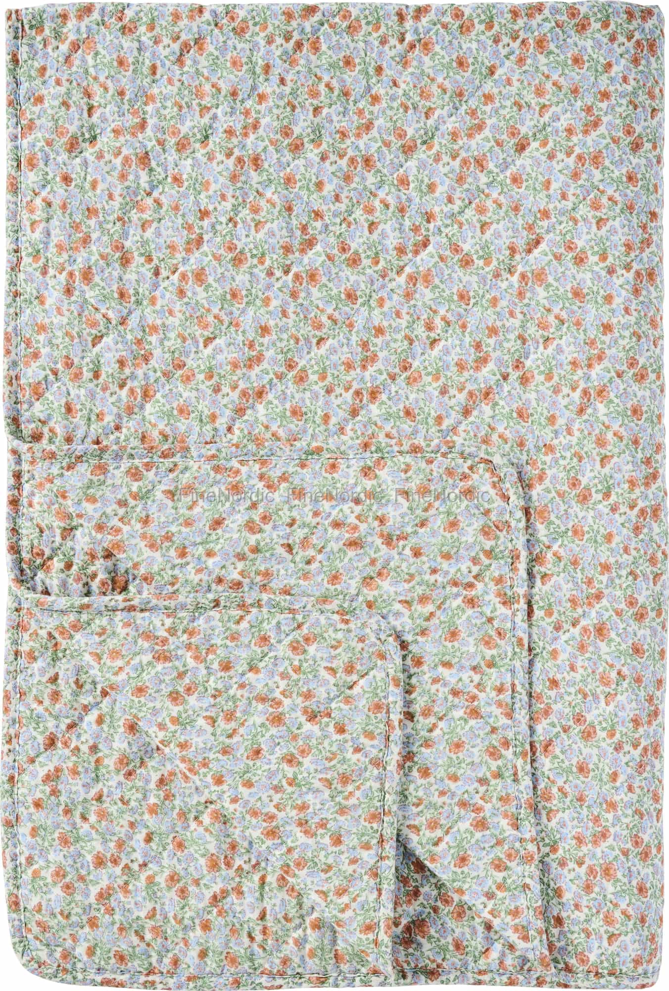 Quilt - Ljusblå och rostfärgade blommor 130 x | Ib Laursen